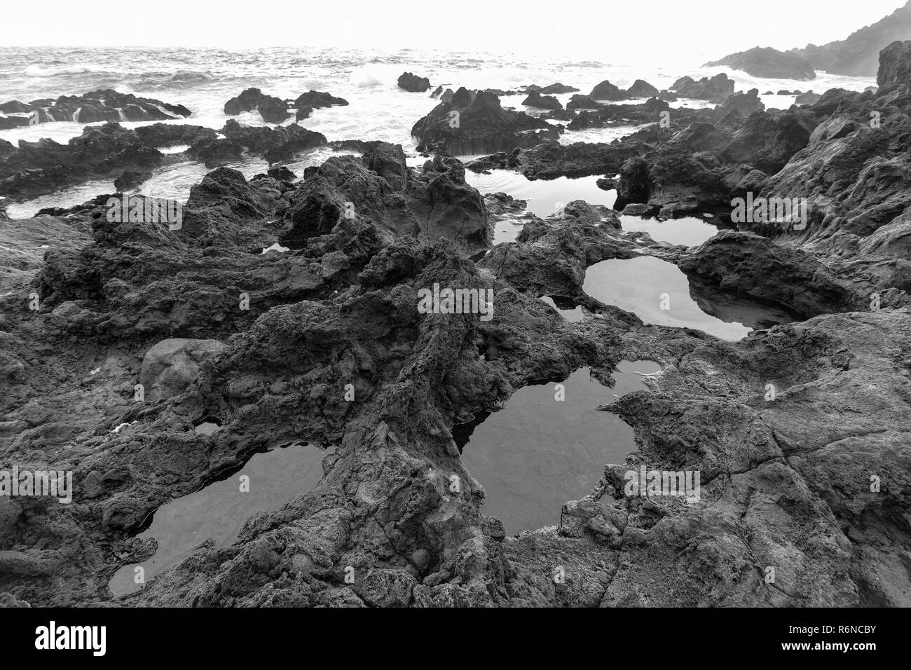 A beautiful black and white view of the Azorean Coastline on Sao Miguel ...