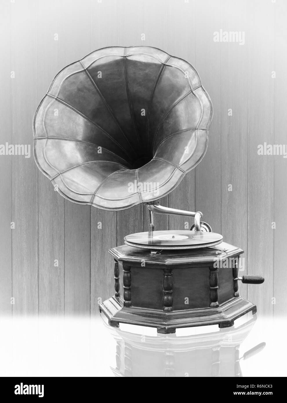 Retro old gramophone horn Black and White Stock Photos & Images - Alamy