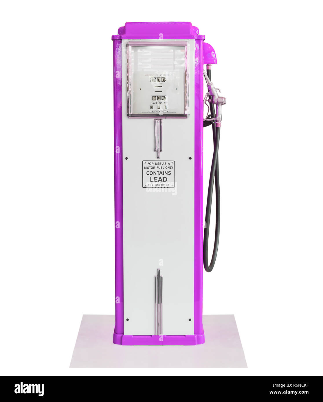 Vintage purple fuel pump on white background Stock Photo - Alamy