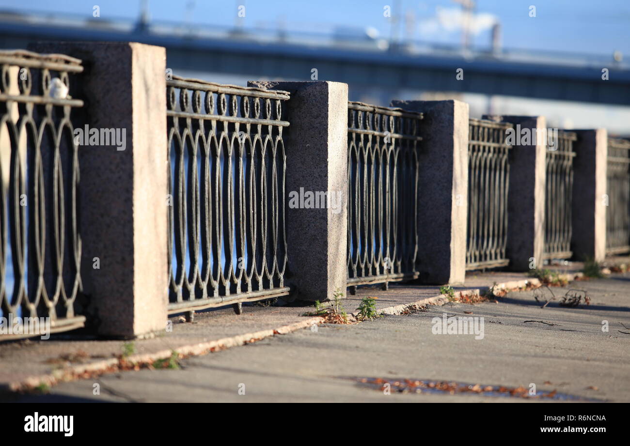 Architecture of St. Petersburg embankment cast-iron fence Stock Photo ...