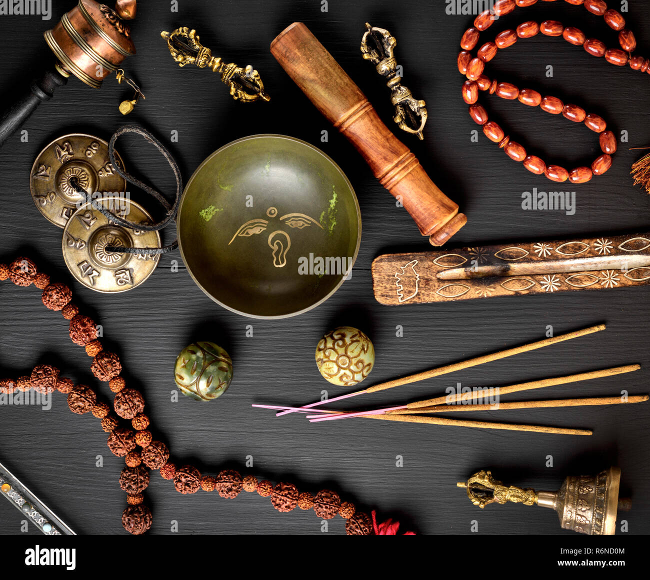 Tibetan religious objects for meditation Stock Photo - Alamy