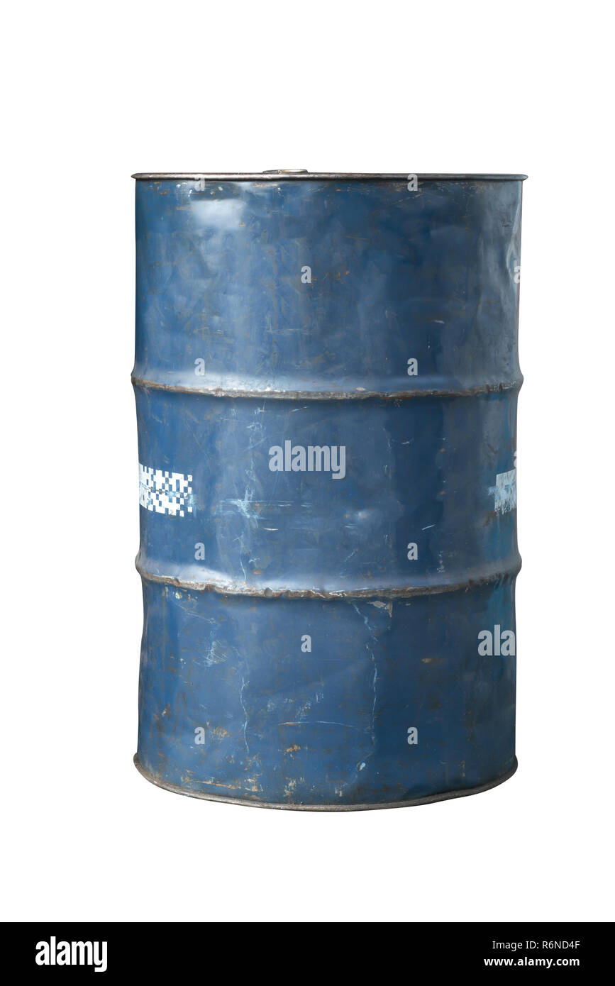 old blue oil tank isolated Stock Photo - Alamy