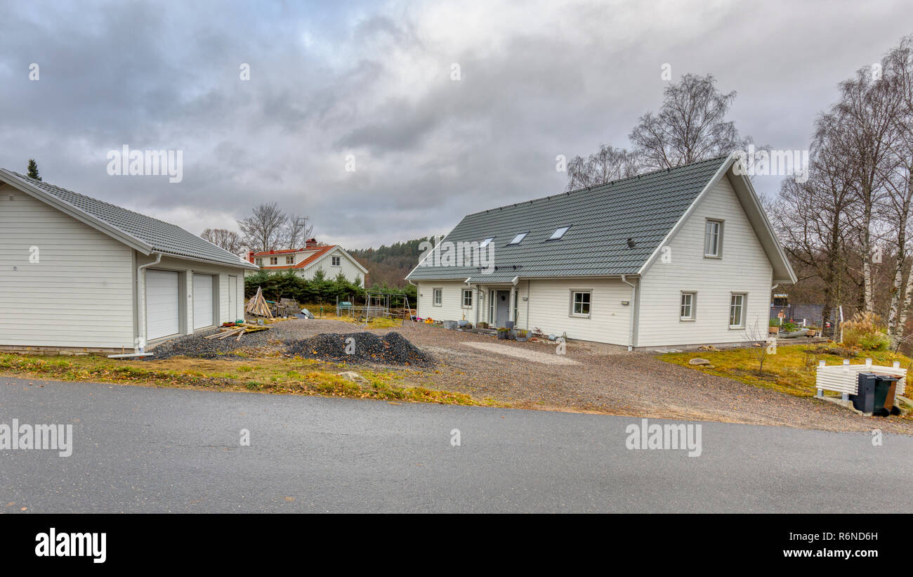FLODA, SWEDEN - NOVEMBER 21 2018: New built modern typical Swedish ...