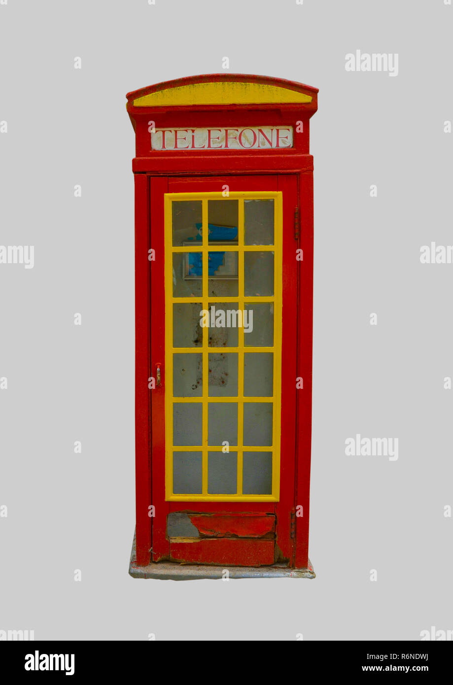 Broken telephone box on an isolated background Stock Photo - Alamy