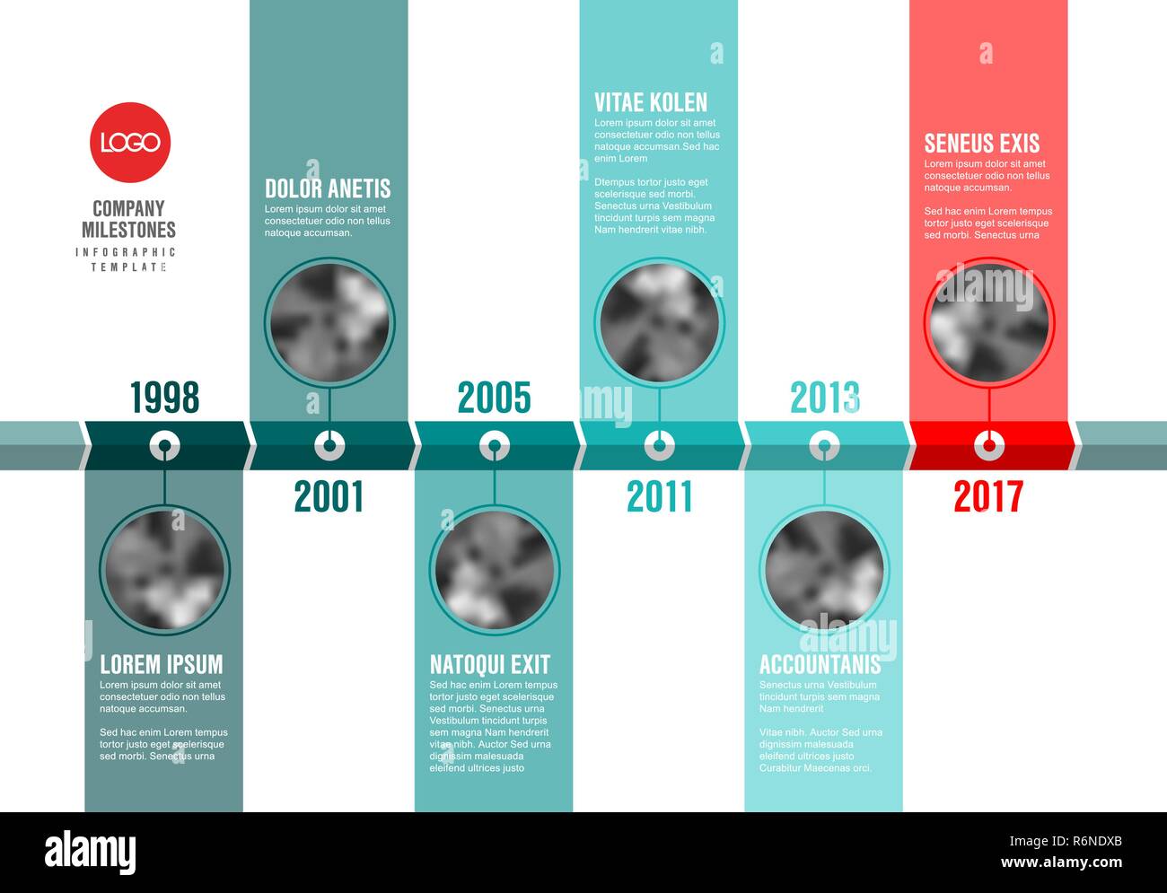 Vector teal and red Infographic Company Milestones Timeline Template ...