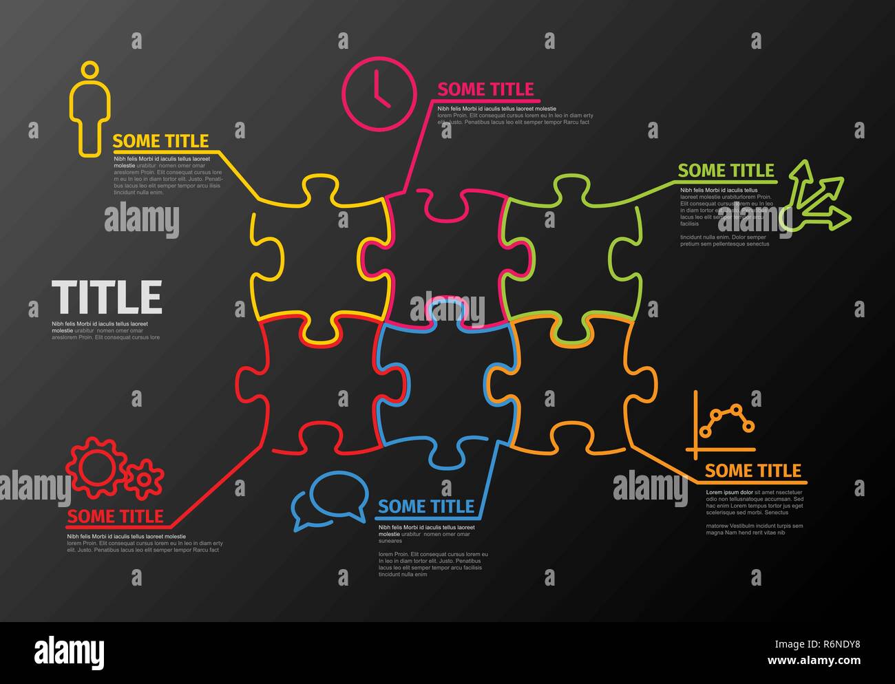 Vector puzzle Infographic report template made from lines and icons ...