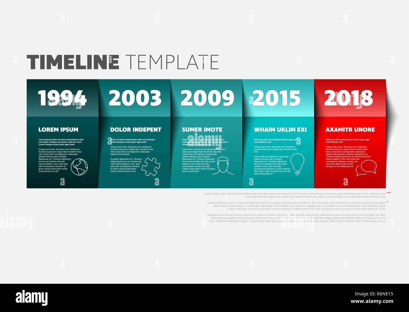 Vector timeline template made from colorful teal and red papers - light ...