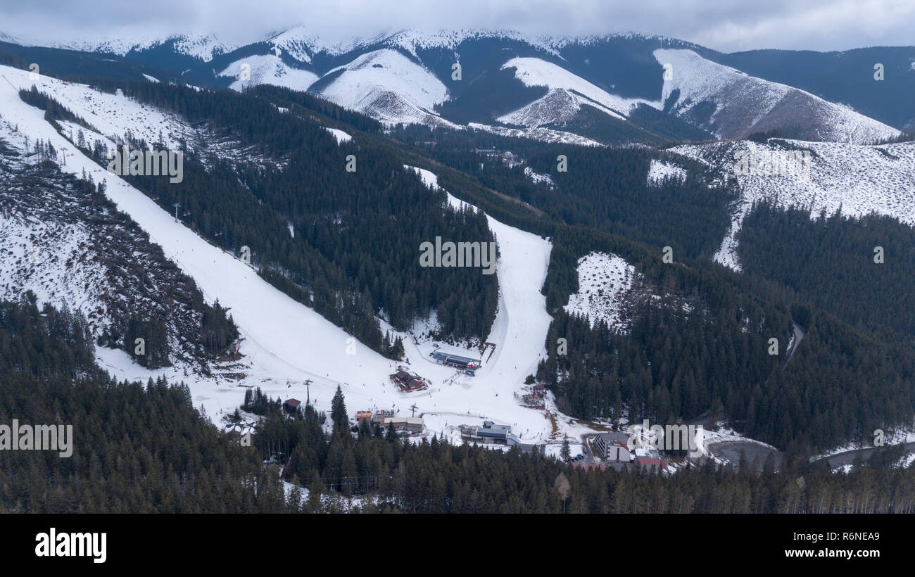 ski resort Jasna Slovakia mountain aerial drone top view Stock Photo ...
