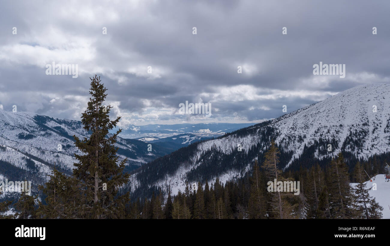 ski resort Jasna Slovakia mountain aerial drone top view Stock Photo ...