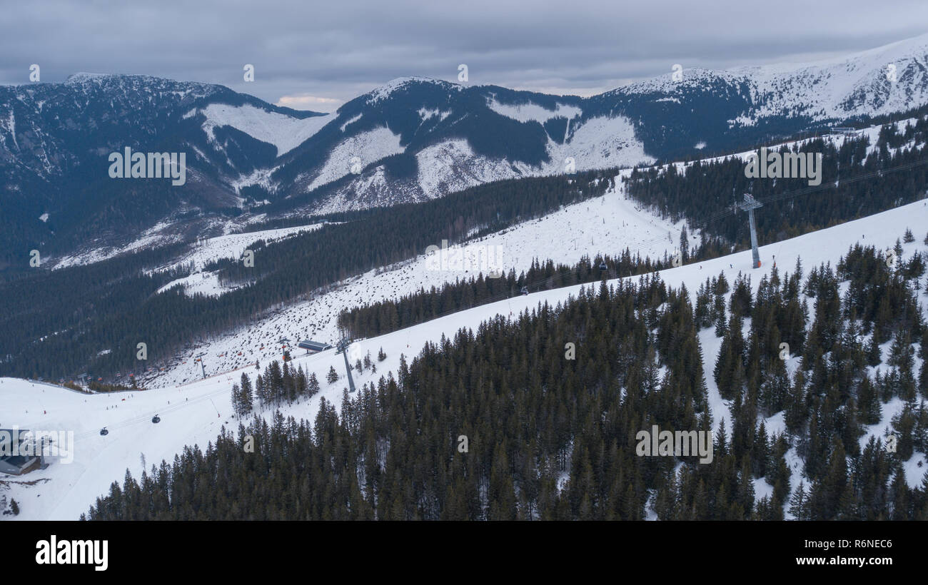 ski resort Jasna Slovakia mountain aerial drone top view Stock Photo ...