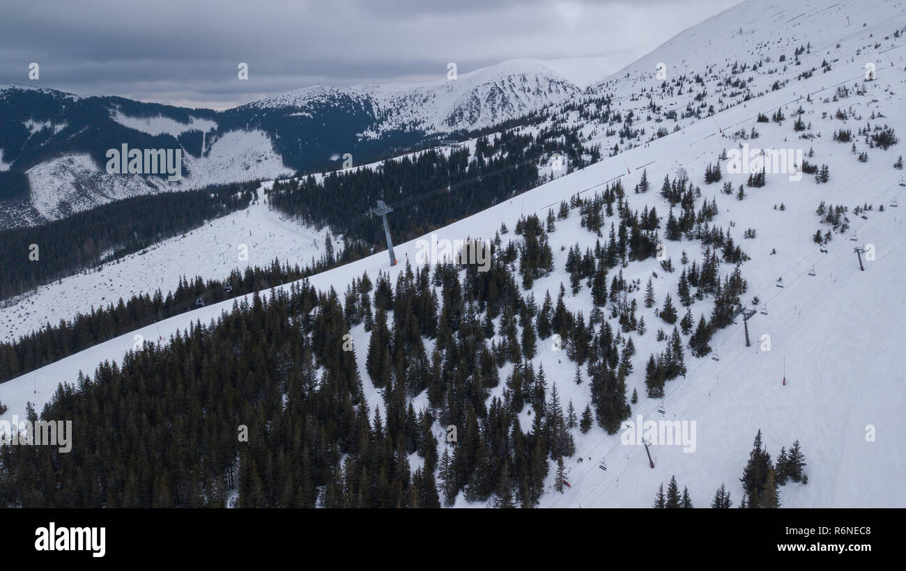 ski resort Jasna Slovakia mountain aerial drone top view Stock Photo ...
