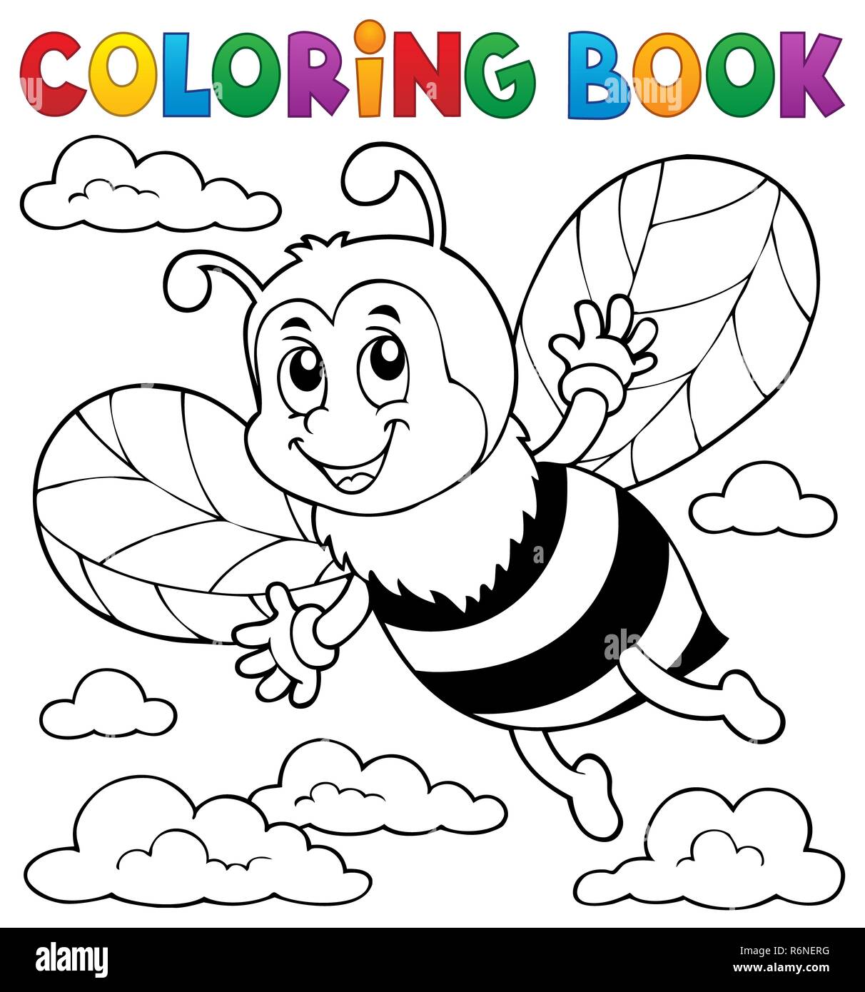 Coloring book happy bee theme 1 Stock Photo - Alamy