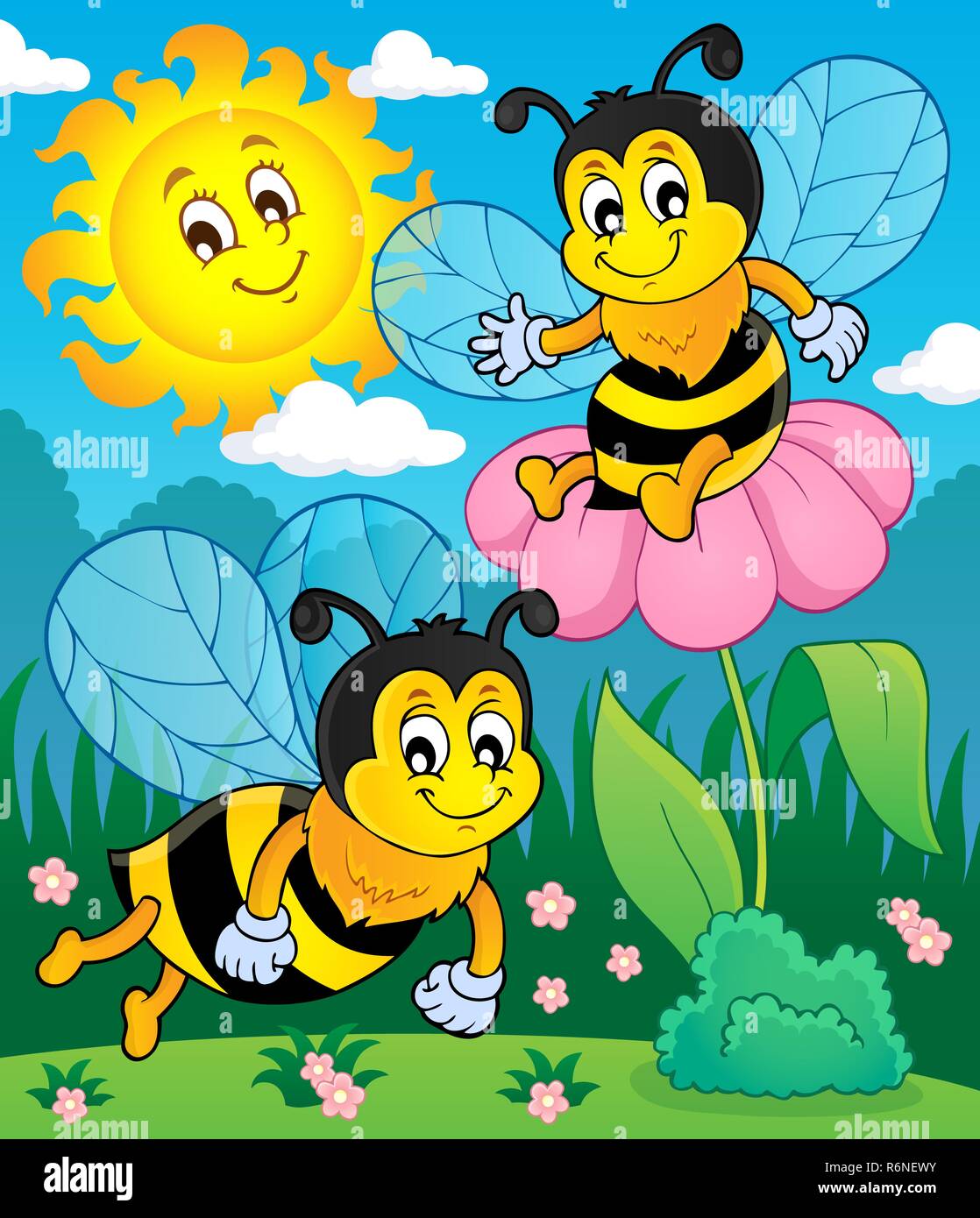 Happy spring bees theme image 2 Stock Photo - Alamy