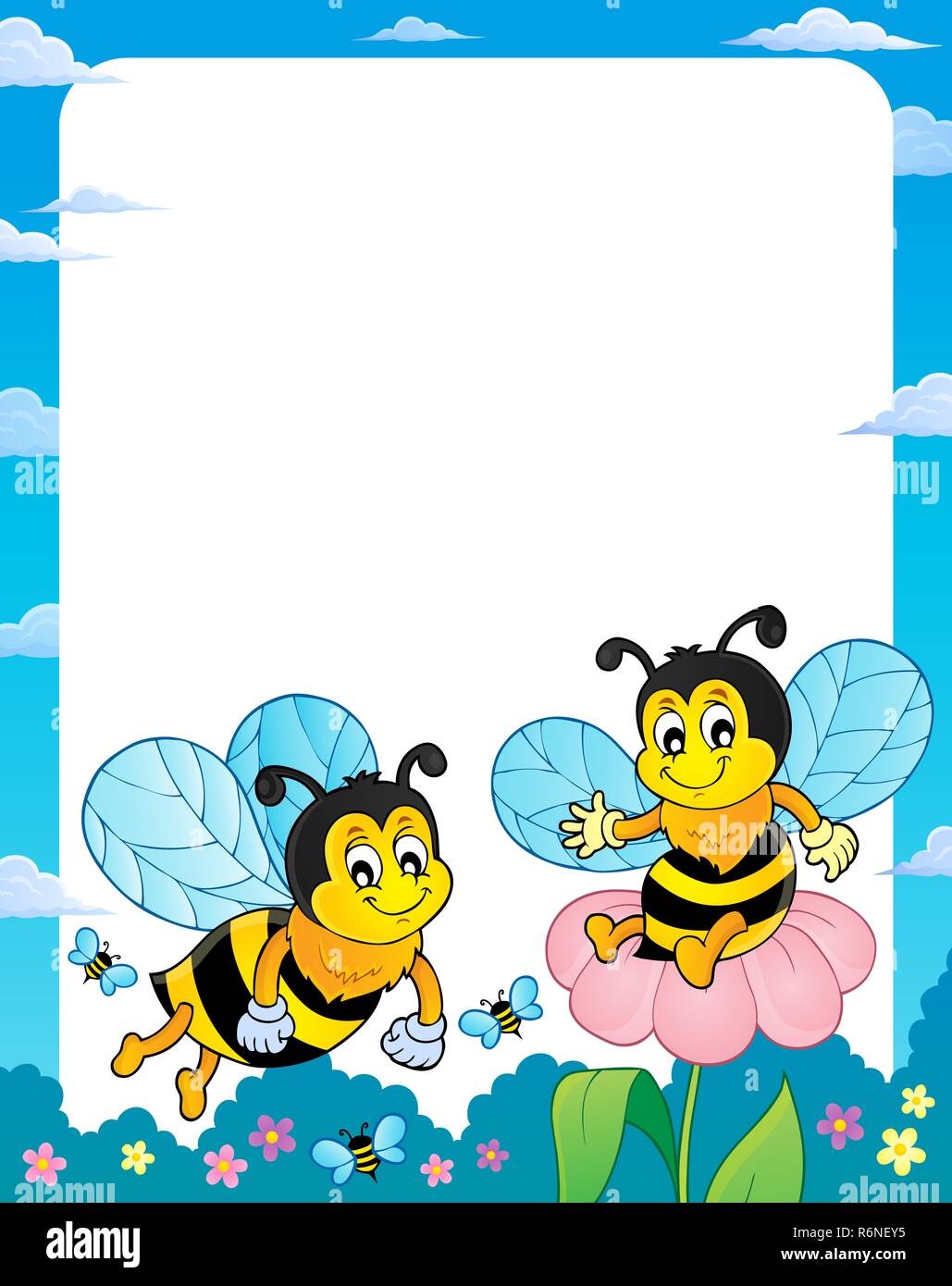 Happy spring bees theme frame 1 Stock Photo - Alamy