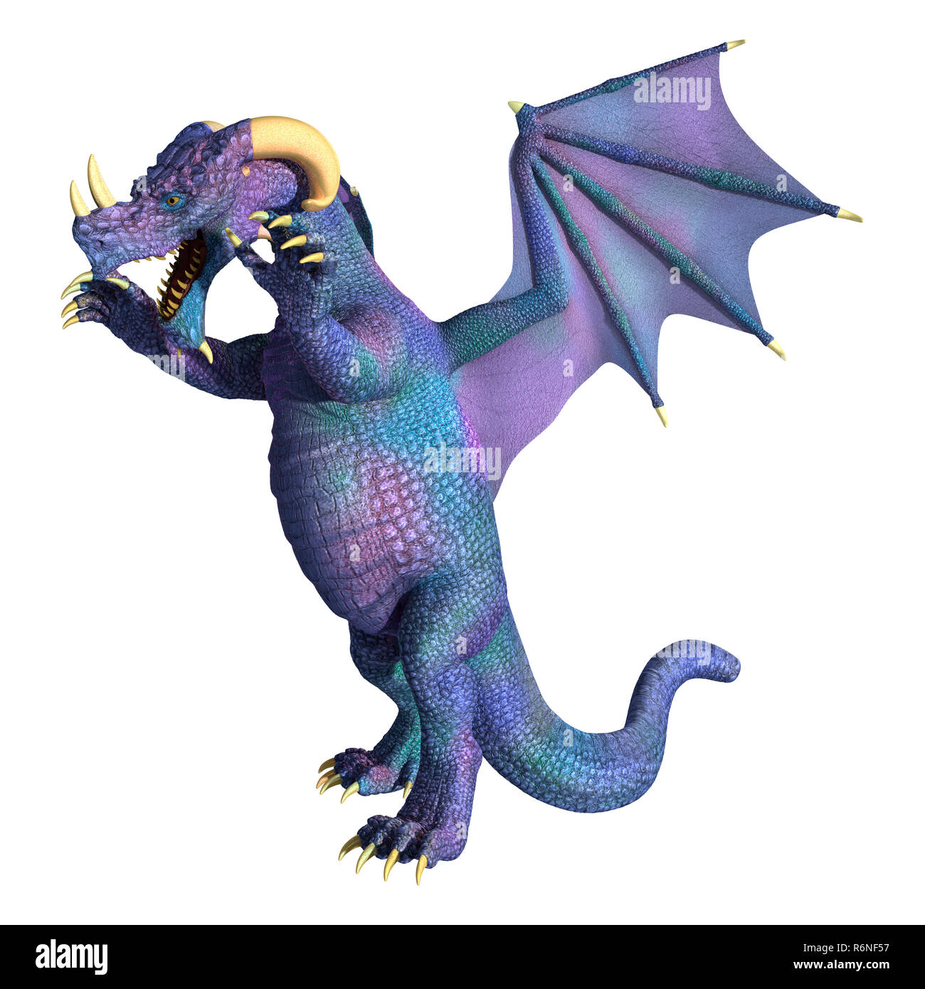 3D rendering of a blue fantasy dragon isolated on white background ...
