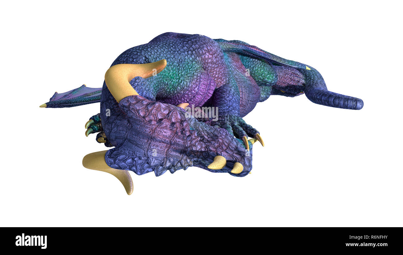 3D rendering of a blue fantasy dragon isolated on white background ...