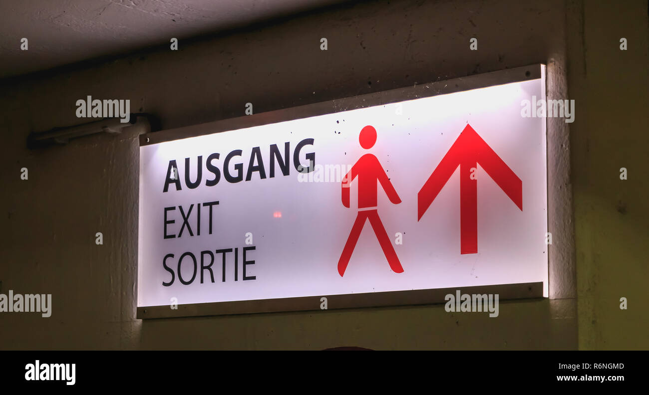 bright road sign where it is written exit in German Stock Photo - Alamy