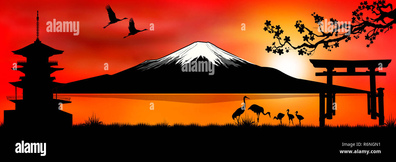 Mount Fuji at sunset 1 Stock Photo - Alamy
