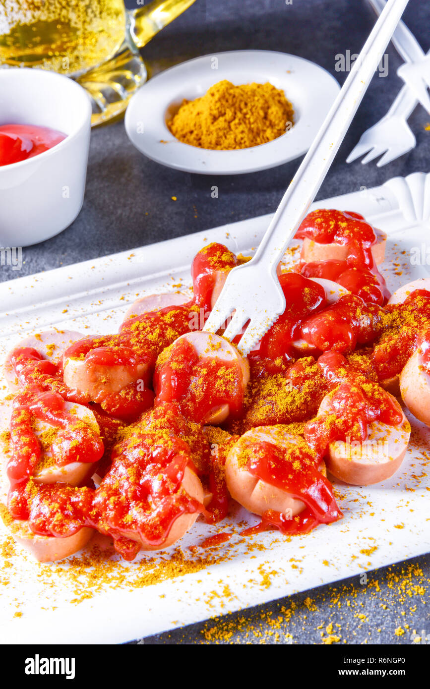 curry bockwurst with beer Stock Photo - Alamy