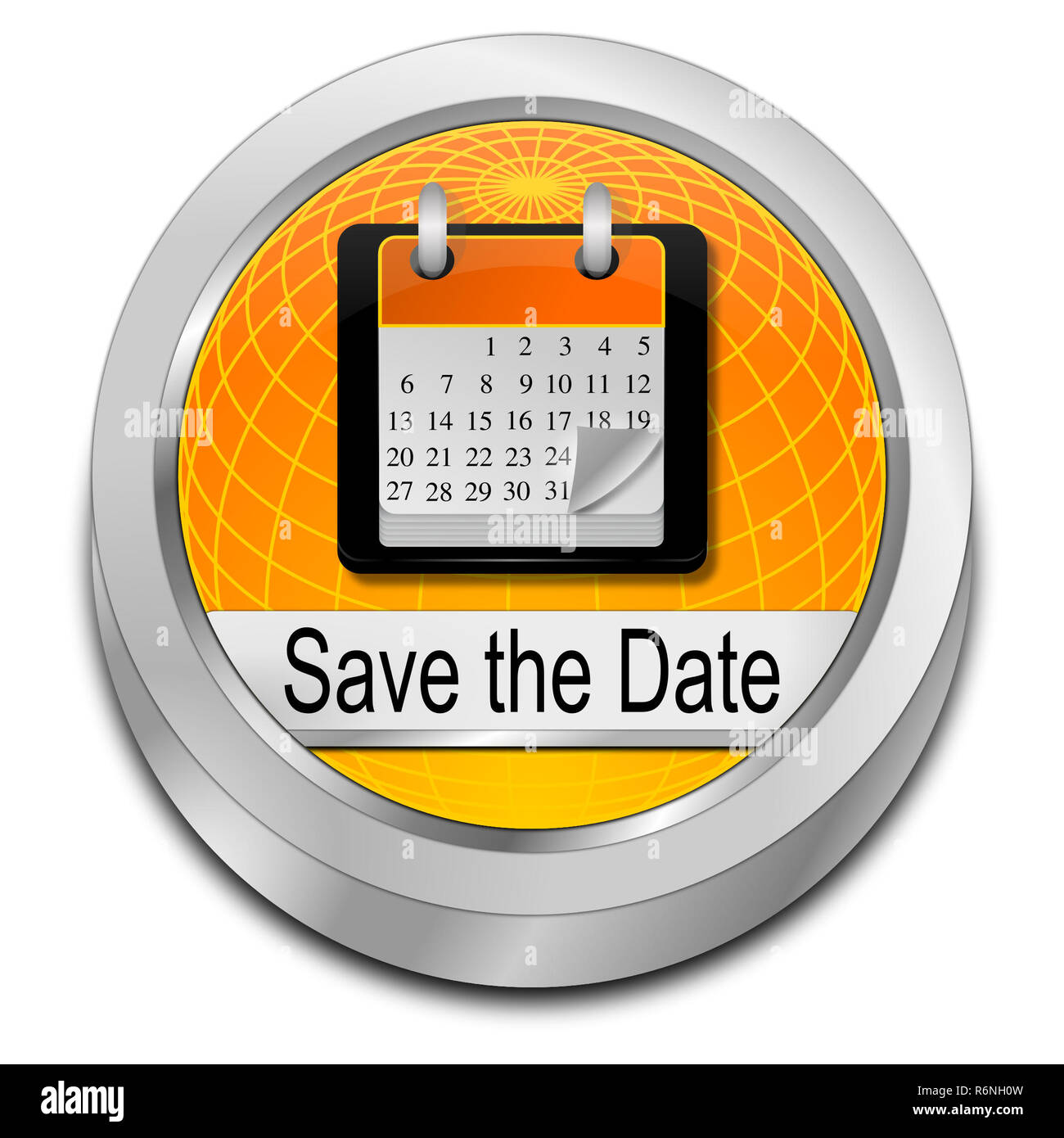 glossy orange Save the Date Button - 3D illustration Stock Photo - Alamy