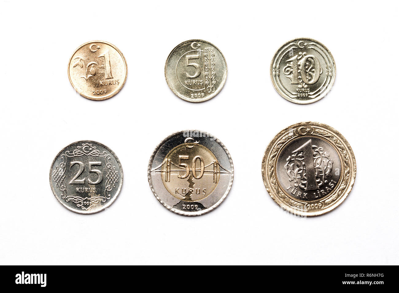 Turkish coins on a white background Stock Photo - Alamy