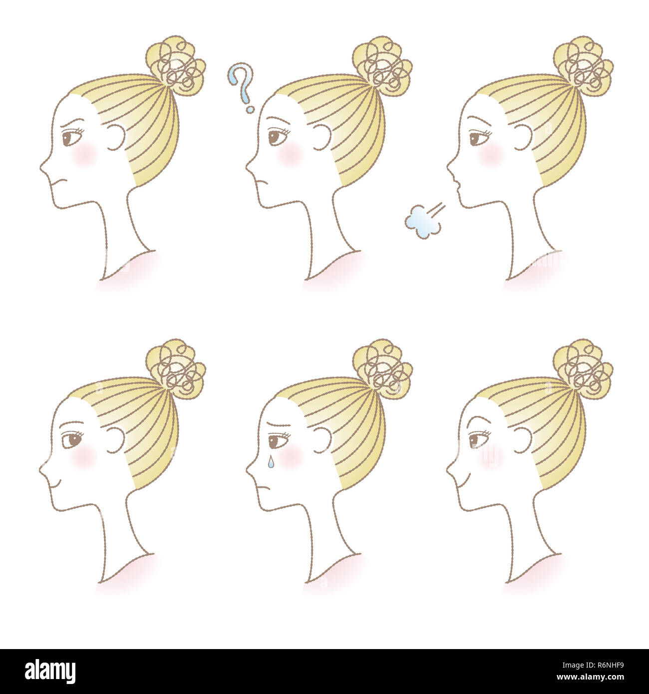 Set of woman's profile emotions. Facial expression. Girl Avatar Stock ...