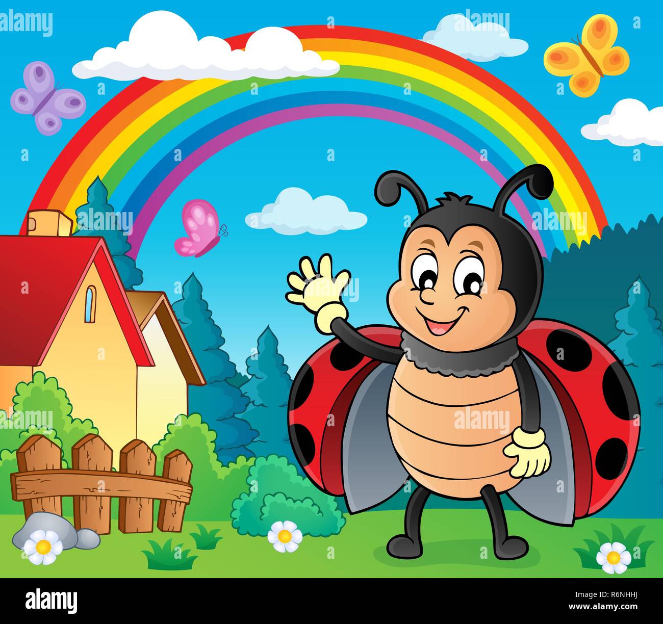 Waving ladybug theme image 3 Stock Photo - Alamy