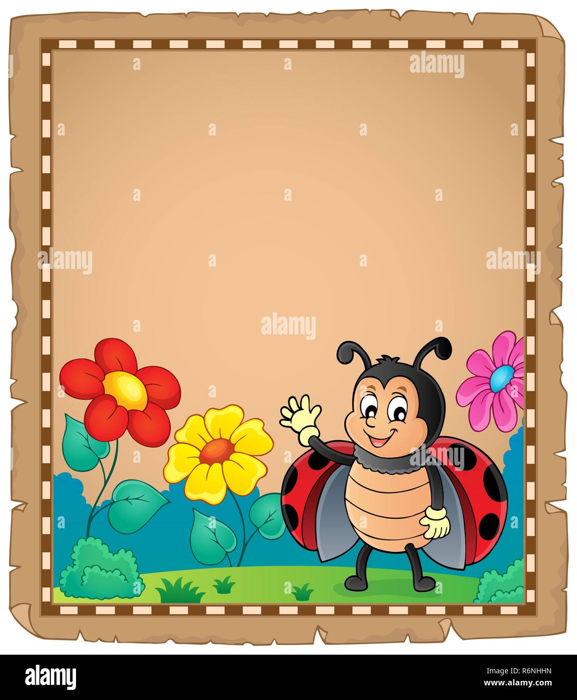 Parchment with waving ladybug Stock Photo - Alamy