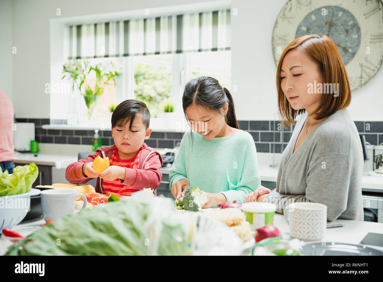 Family preparing a Stir Fry Together Stock Photo - Alamy