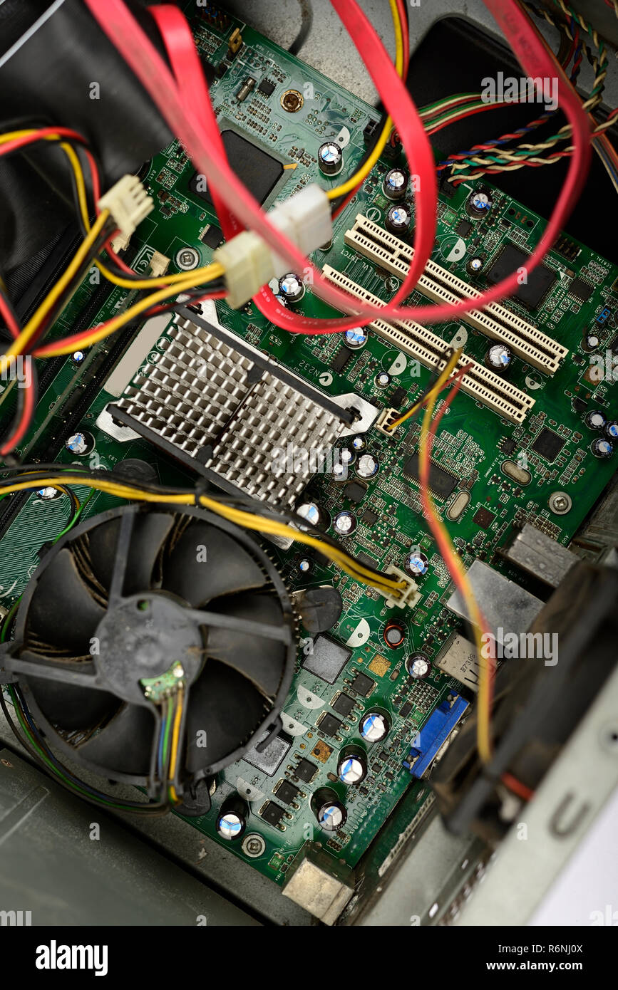 Electronic circuit Board known as a Motherboard in a desktop CPU in a ...