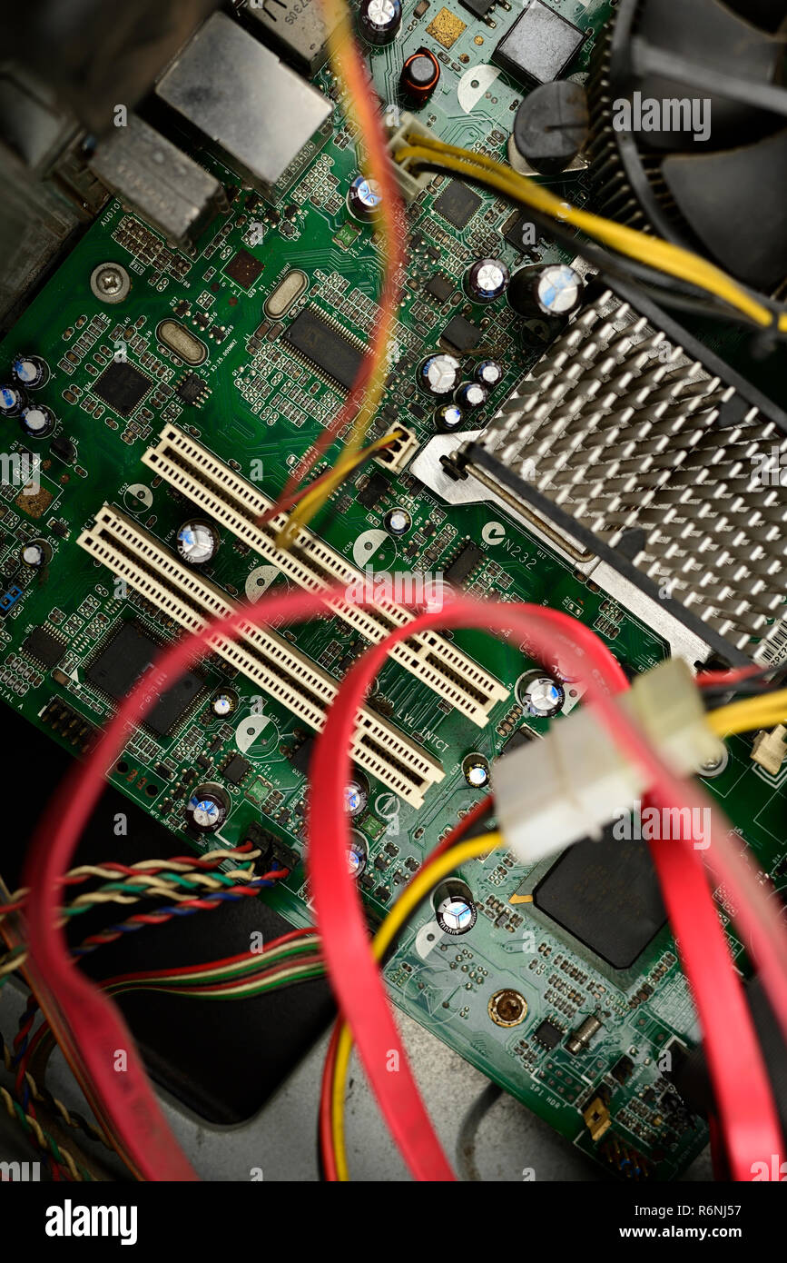 Electronic circuit Board known as a Motherboard in a desktop CPU in a ...