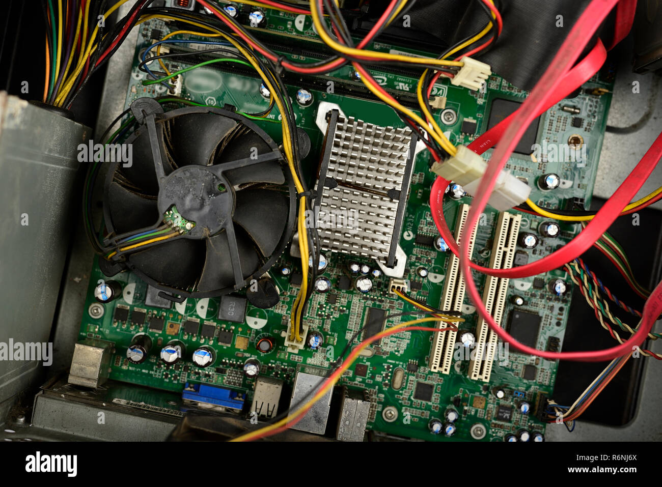 Electronic circuit Board known as a Motherboard in a desktop CPU in a ...
