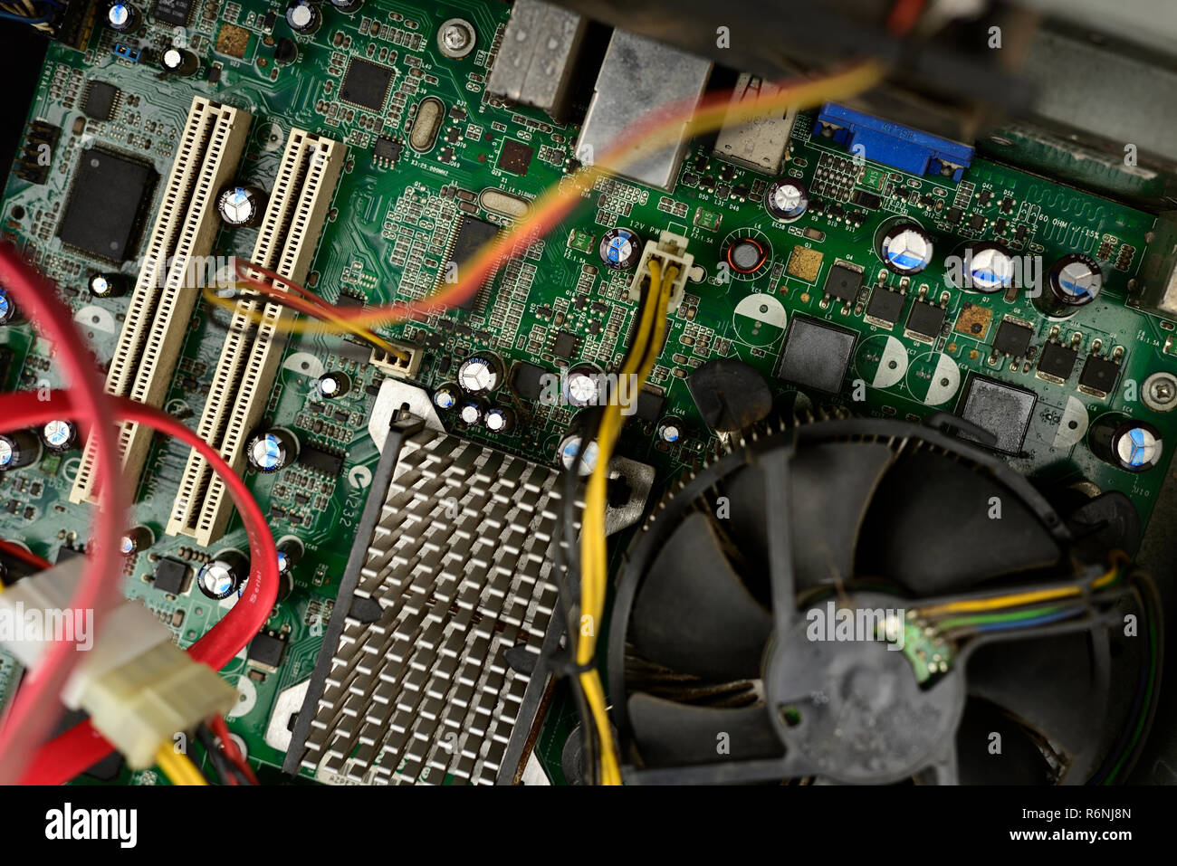 Electronic circuit Board known as a Motherboard in a desktop CPU in a ...