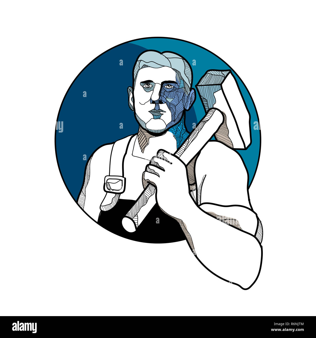 Trade Unionist With Hammer Drawing Stock Photo - Alamy