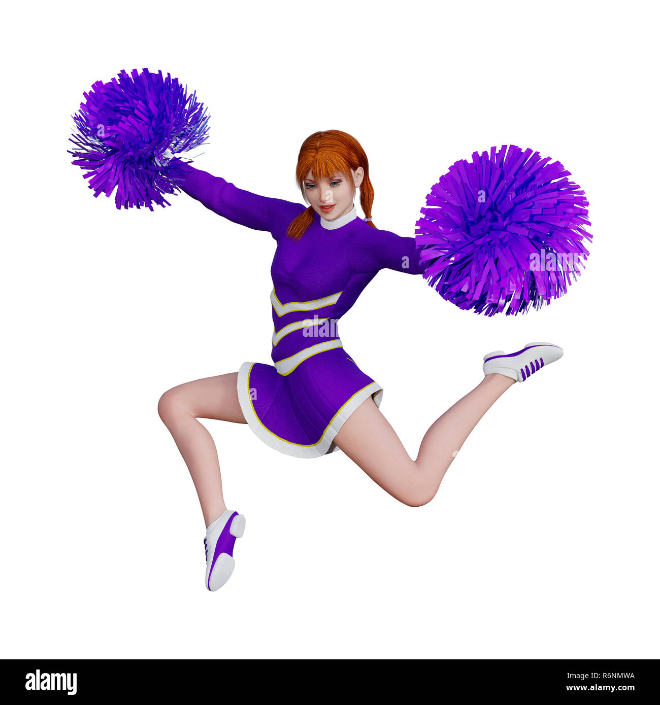 3D Rendering Cheerleader with Pompoms on White Stock Photo - Alamy