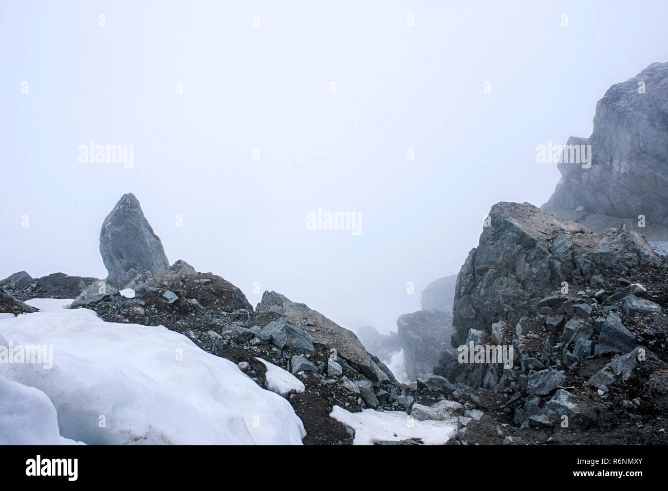rock ice fog glacier view winter cliff stone Stock Photo - Alamy