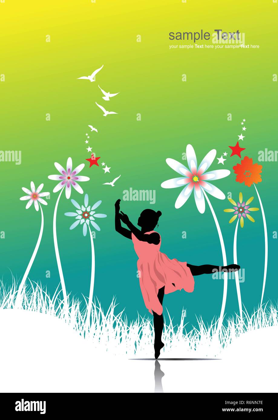 Summer green background with dancer girl. Vector illustration Stock ...