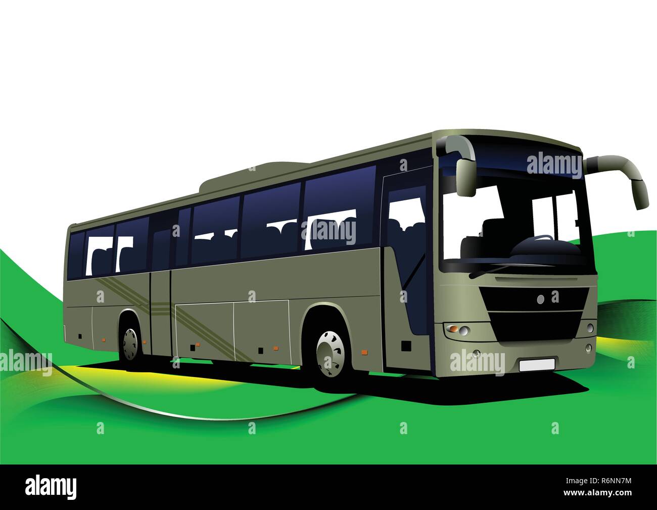 Abstract green wave background with bus image. Vector illustration ...