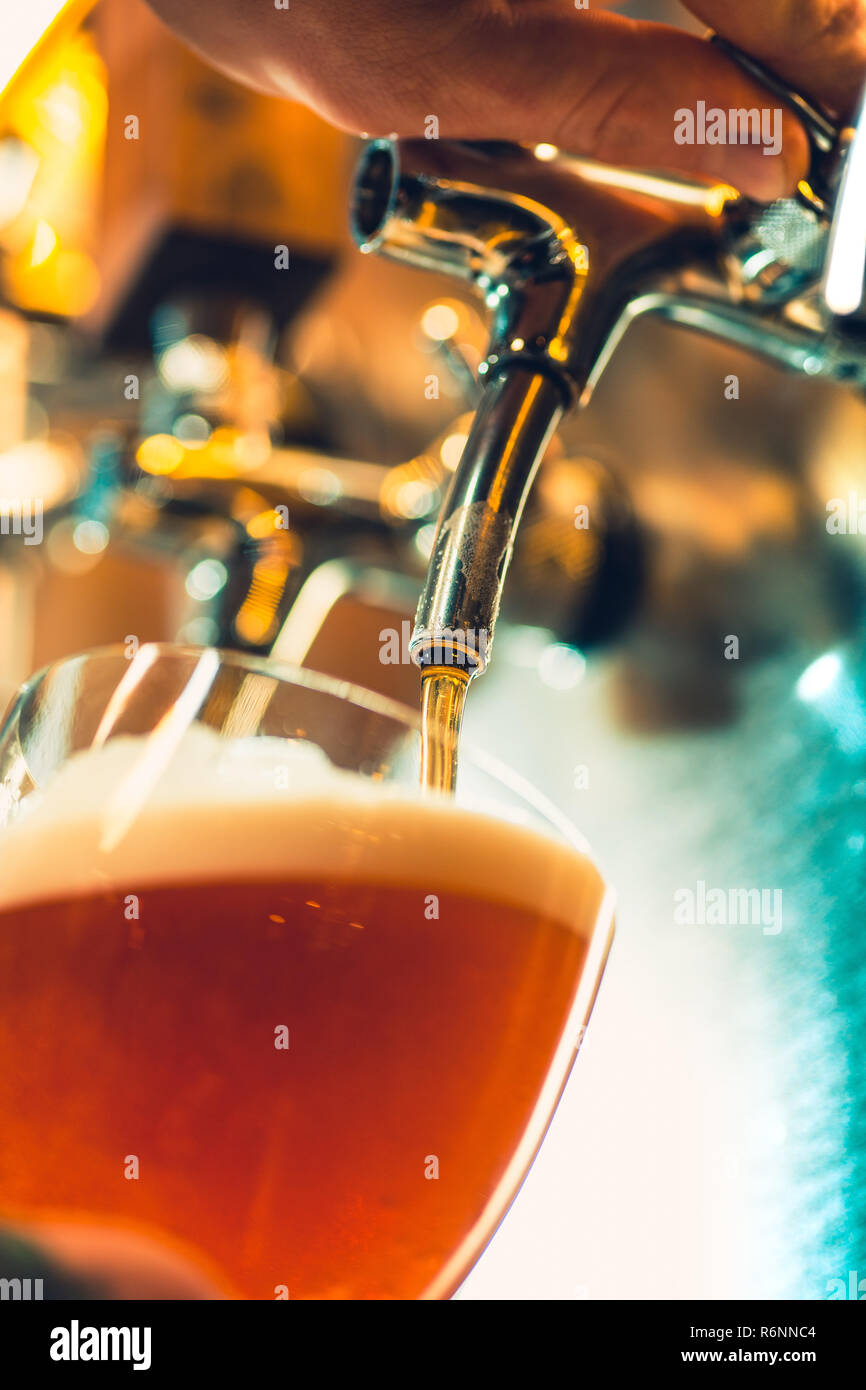 Beer craft. Bar table. Steel taps. Shiny taps. Glassses with beer Stock ...