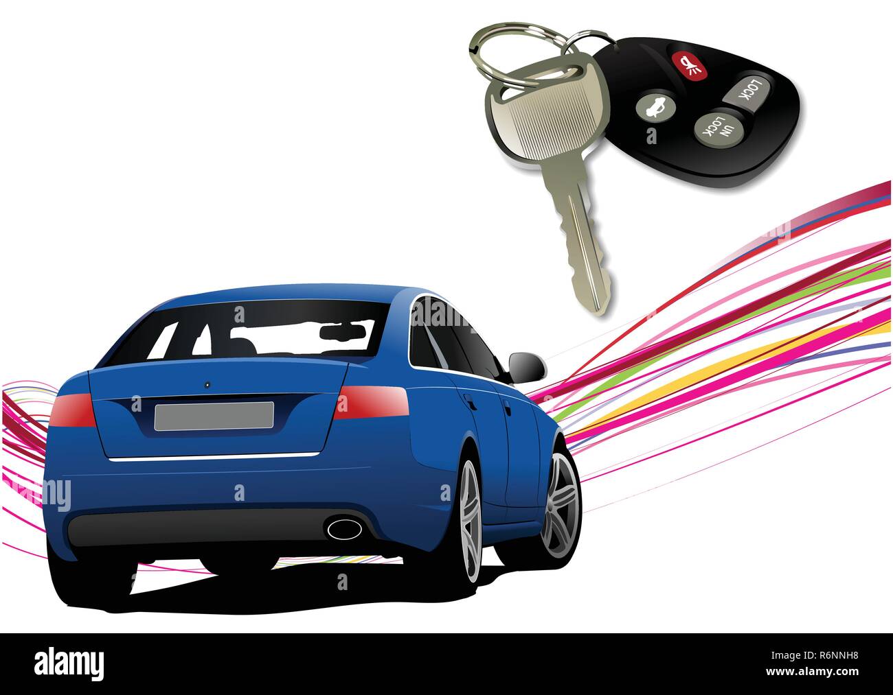 Car sedan on the road and key ignition. Vector illustration Stock ...