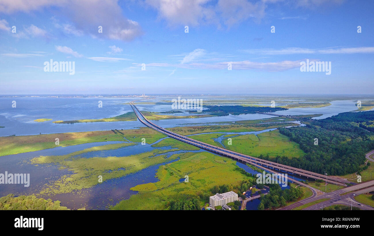 Aerial view of mobile bay and interstate 10 bridge Stock Photo - Alamy