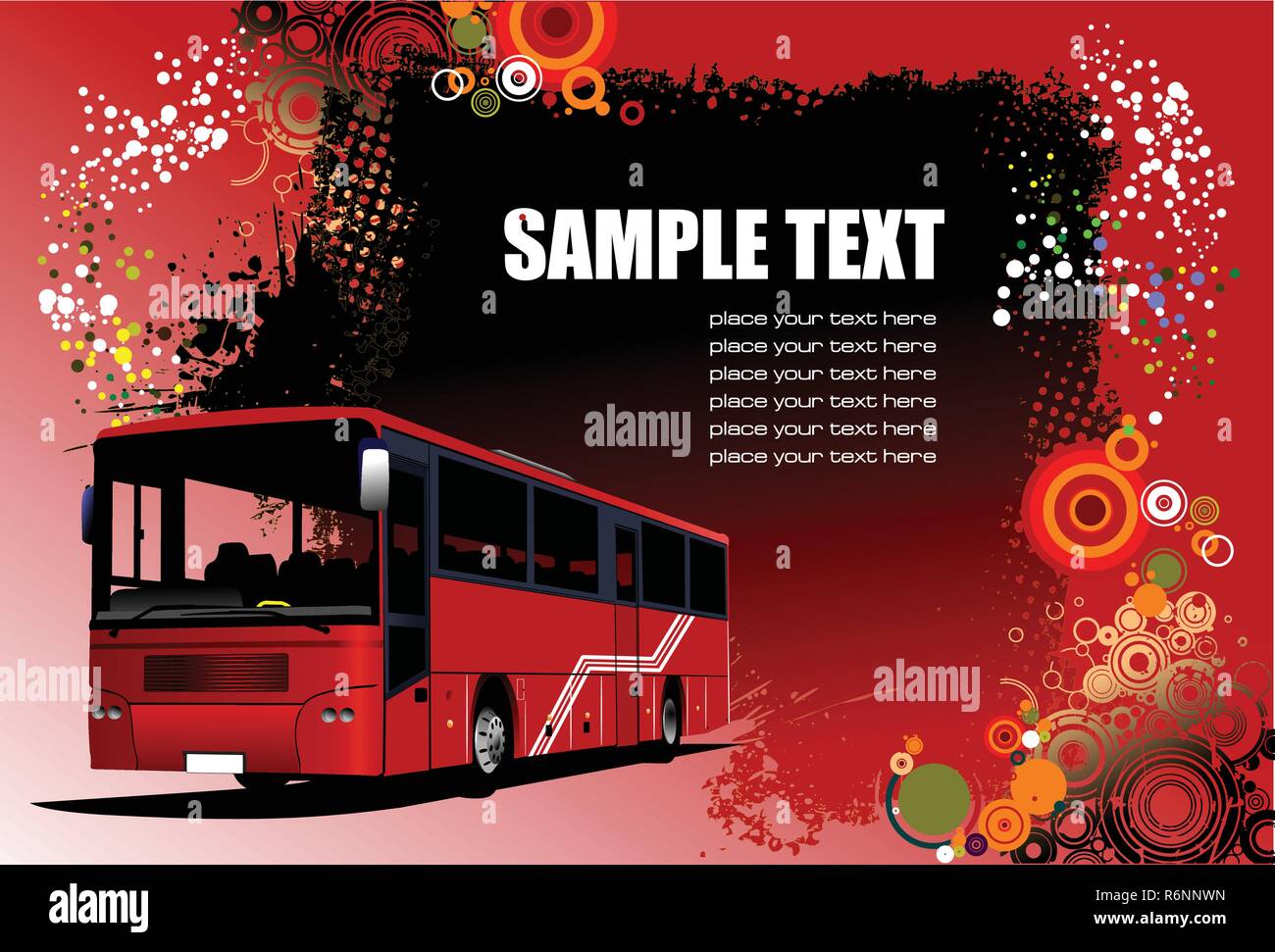 Grunge abstract hi-tech background with red bus image. Vector ...