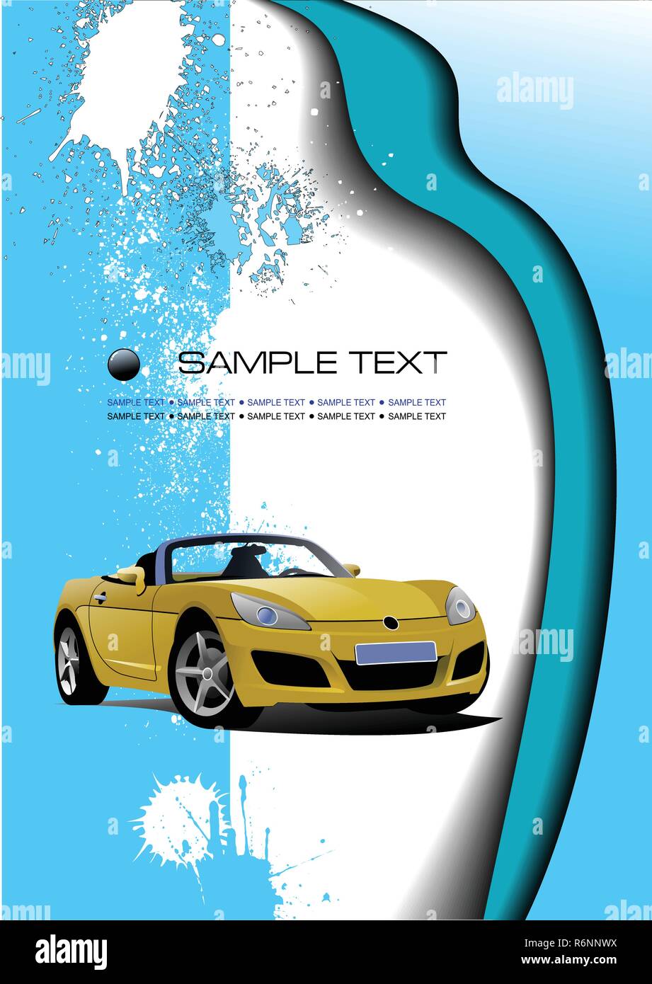 Abstract blue wave background with yellow car image. Vector ...