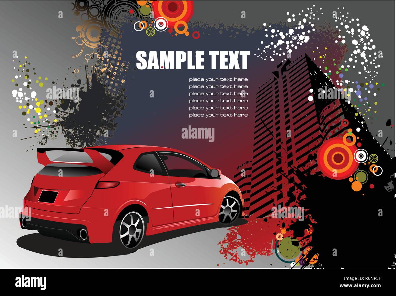 Grunge abstract hi-tech background with red car image. Vector ...