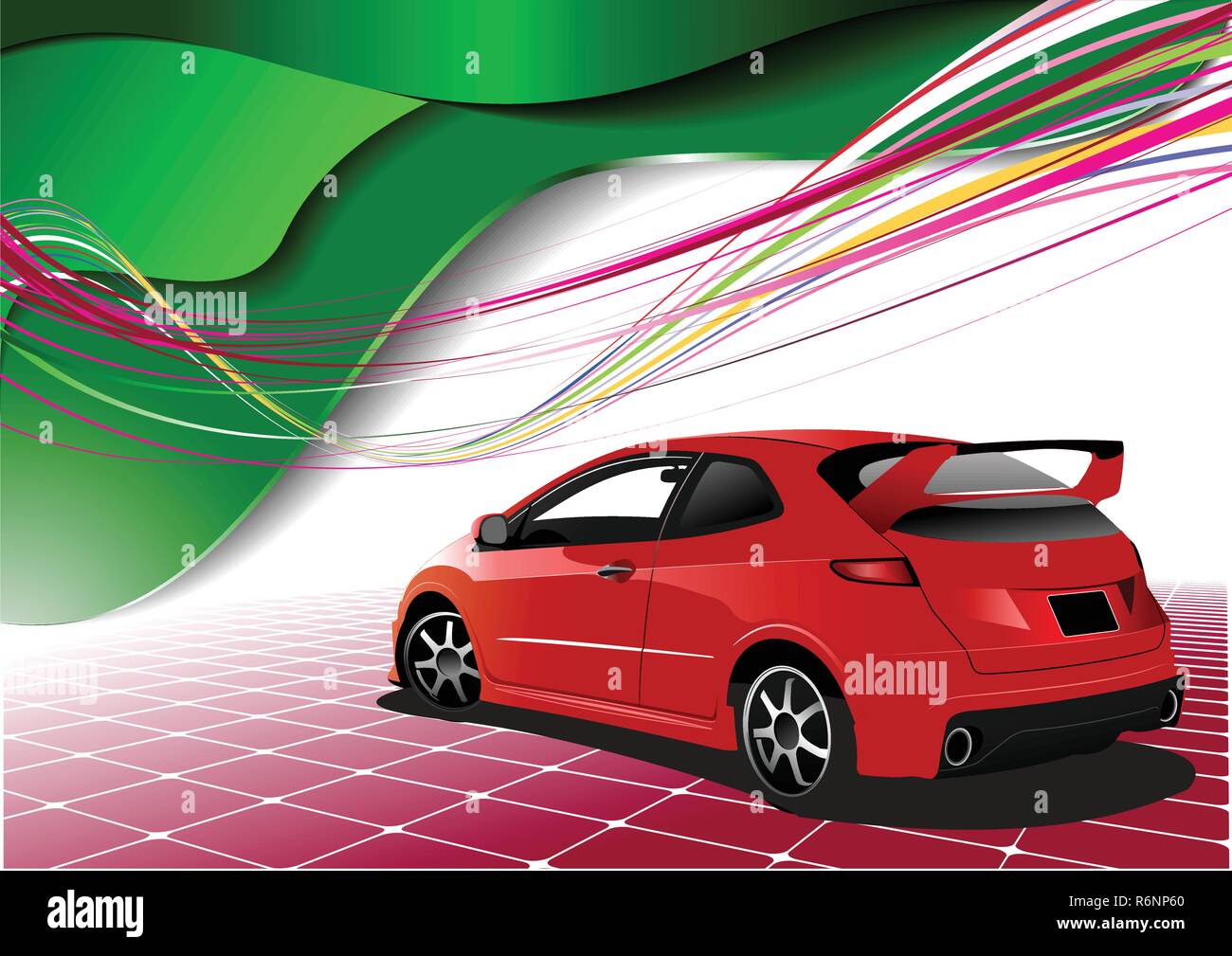 Grunge abstract hi-tech background with red car image. Vector ...