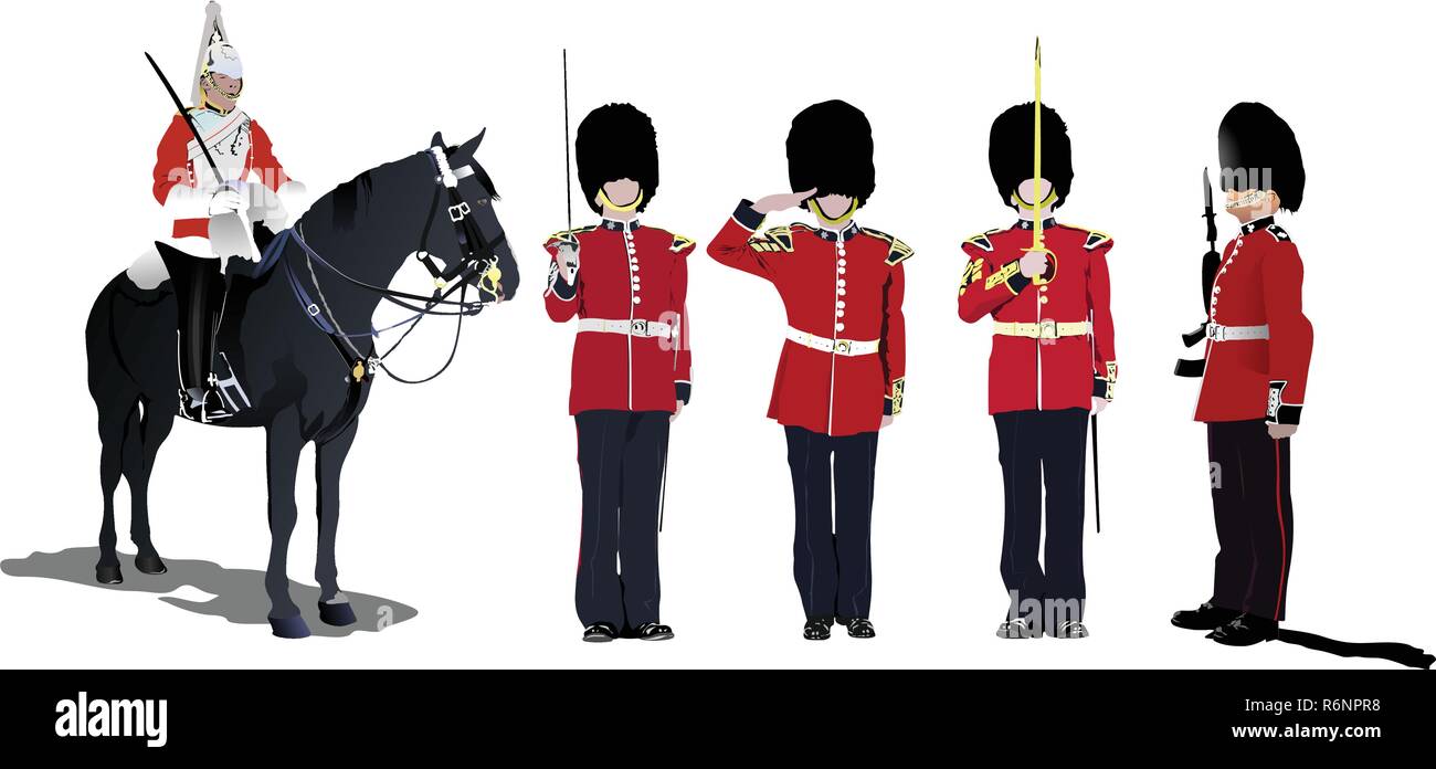 Vector image of five beefeaters. England guards Stock Vector Image ...