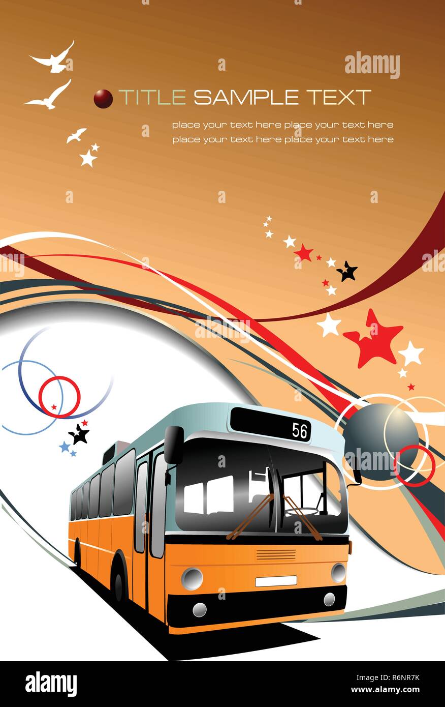 Cover for brochure with Old fashioned city bus. Tourist coach. Vector ...