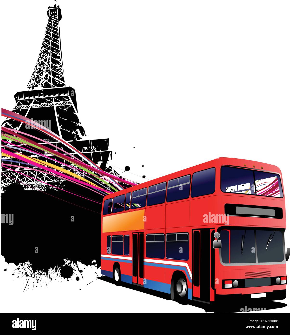 Red double bus with Paris image background. Vector illustration Stock ...