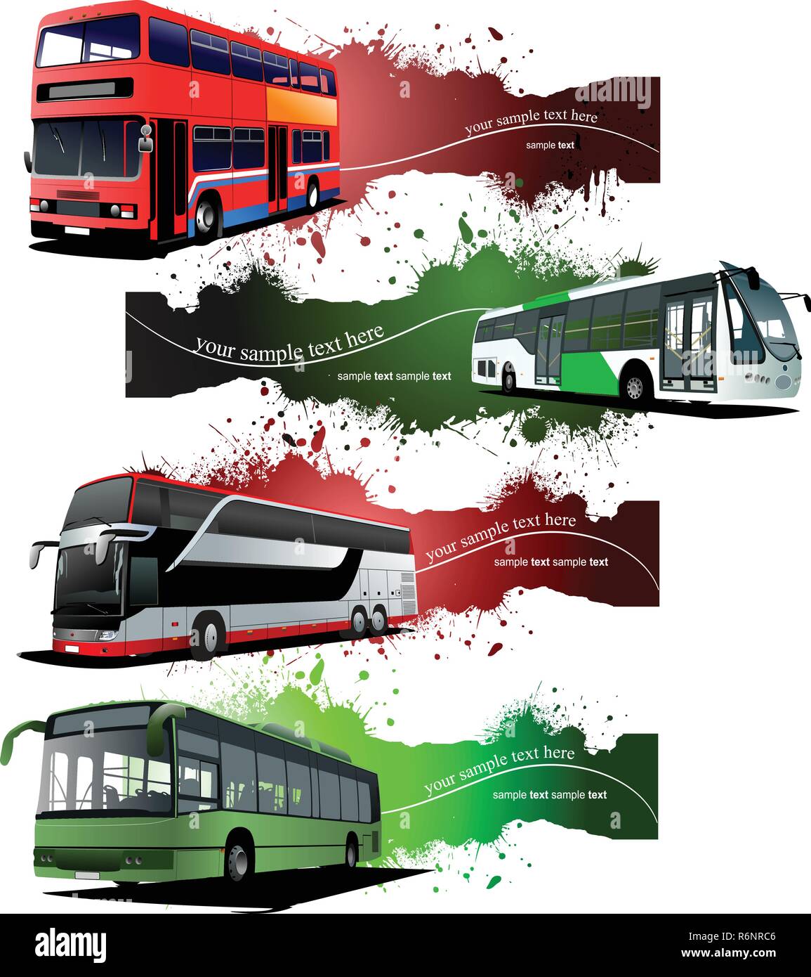 Four grunge Banners with city buses. Vector illustration Stock Vector ...