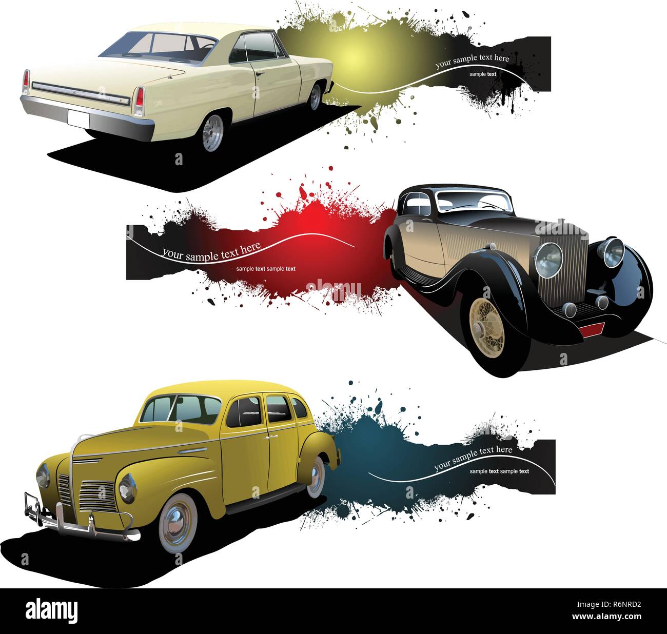 Three banners with old car. Vector illustration Stock Vector Image ...